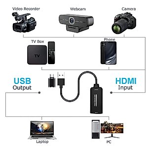 Audio Video Capture Card, 1080P 30fps HDMI to USB Capture Cards, Record via DSLR, Camcorder, Action Cam for Game/Live Streaming/Video Conference/Teaching Compatible with Nintendo Switch /PS4/Camera/PC