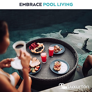 Luxurton Floating Tray – 80 x 15 cm Floating Pool Tray – Drinks and Food Serving Tray for Pool Parties – Wear-Resistant Rattan Party Serving Tray – Round Brown