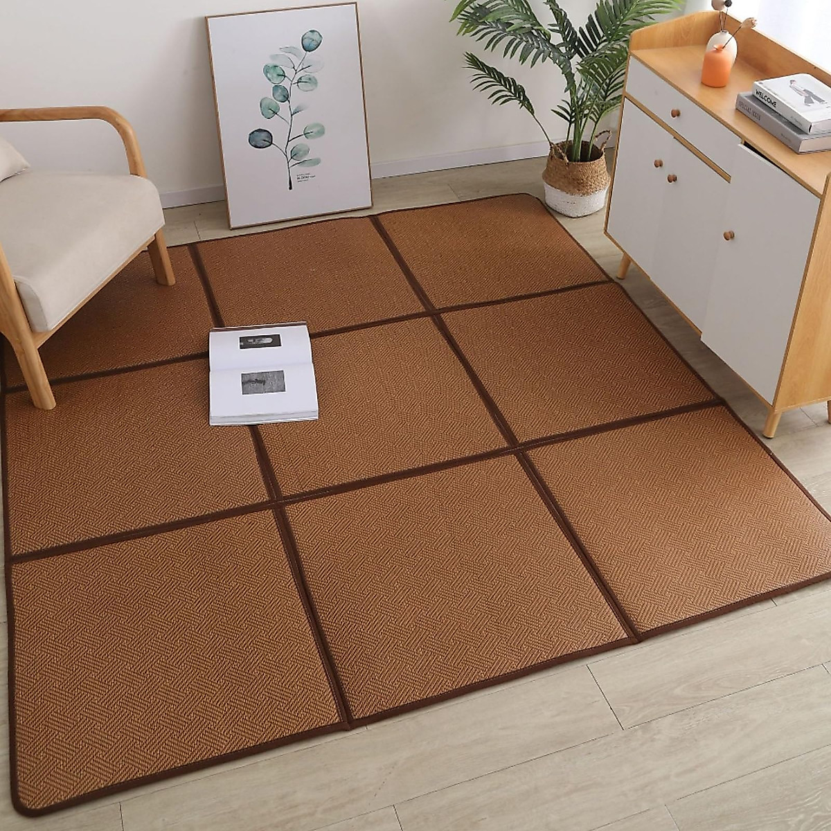 Tatami Carpet Mat Non-Slip Foldable, Rattan Sleeping Mat Crawling Mats, Living Room Bedroom Area Rug Soft Cushion Floor Futon, Japanese Floor Bed Sleeping Rest Playing Mat