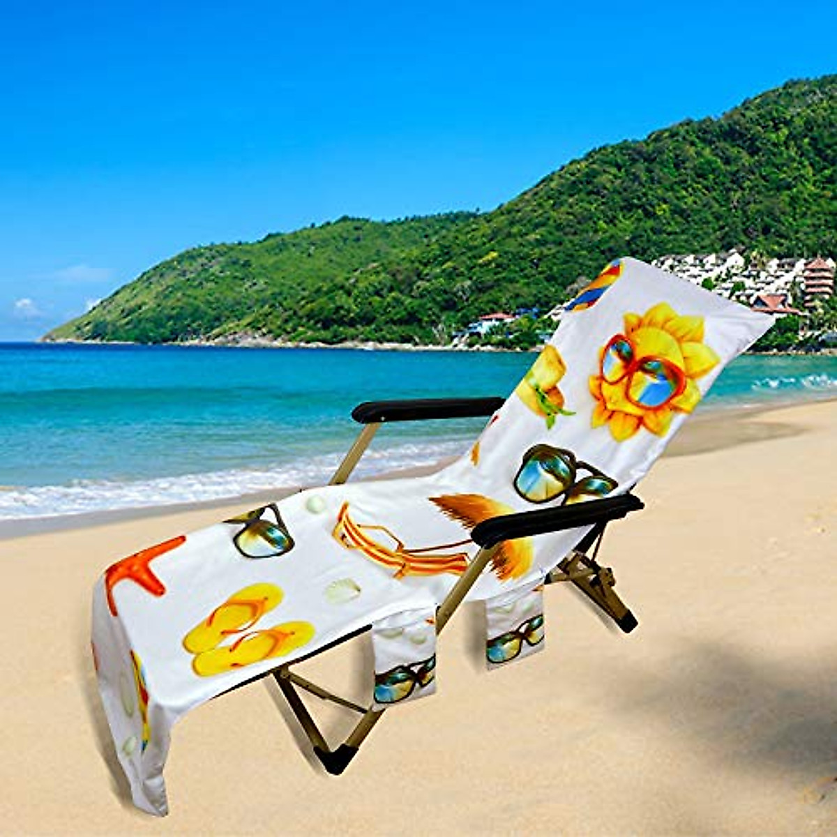 Beach Chair Cover Microfiber Beach Towel Patio Chaise Lounge Cover Pool Chair Cover Towel with Pockets Sunbathing Towel for Summer Hotel Holiday Garden, No Sliding