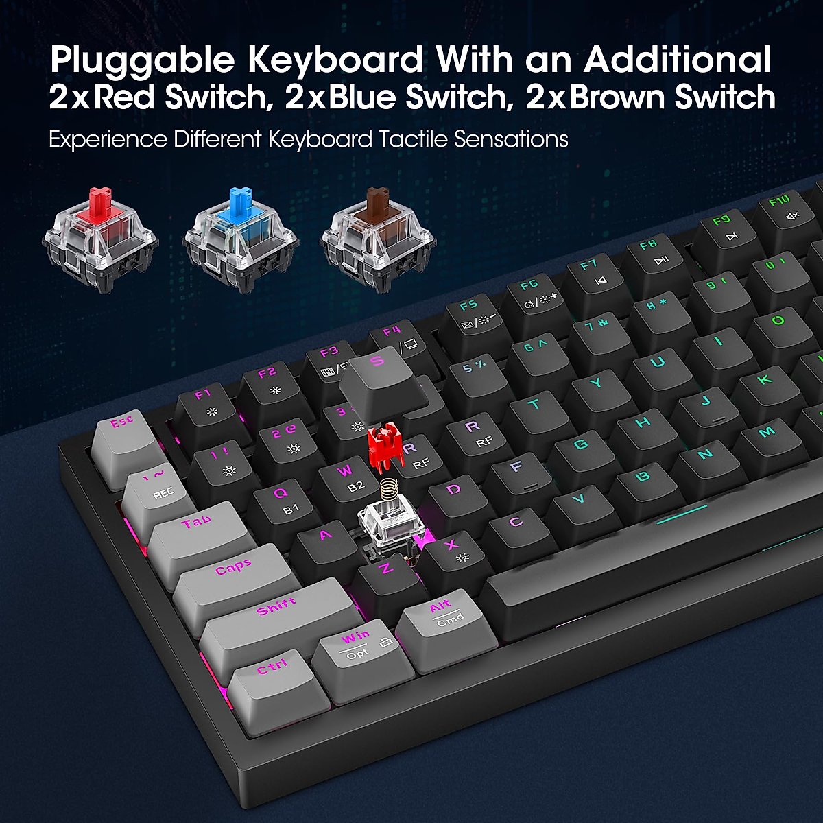 KOORUI 75% Wireless RGB Gaming Keyboard,3 Mode BT/2.4Ghz/USB-C Hot Swappable Mechanical Keyboard,Compact 82 Keys with 4000mAh Battery & Dedicated Knob Control,Tactile Brown Switch