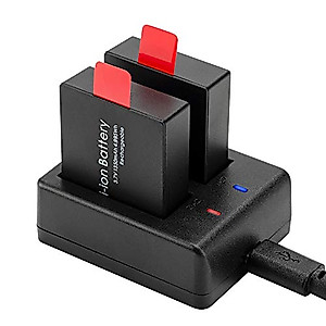 Action Camera Battery Pack, 1350mAh Rechargeable Battery(3-Pack) with USB Dual Charger for Sports Camera, Compatible with AKASO EK7000/CAMPARK/CROSSTOUR/APEMAN and More