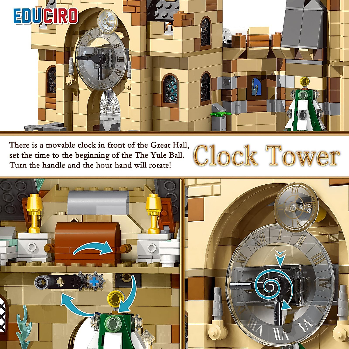 Under the Baubles Harry Castle Clock Tower Building Toy Set with Dumbledore Office Building, Magic Castle Architecture Model for Boys and Girls, Gift Ideas for Potter Fans Kids Aged 8-14 (871 PCS).