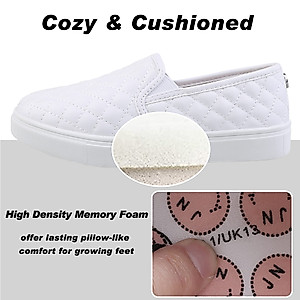 NCCB Girls Sneakers Slip On Casual Sneakers for Girls Nonslip Comfort Lightweight Flats Shoes for Big Girls Little Girls White Size 2