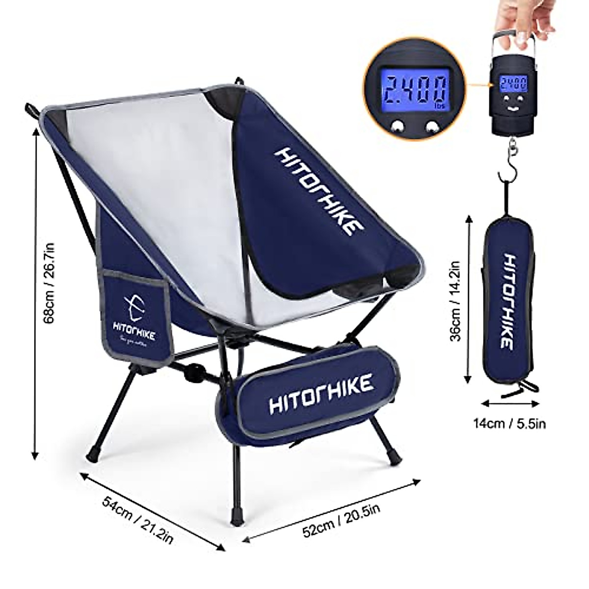 HITORHIKE Camping Chair Backpack Camping Folding Chair Breathable Mesh Structure Aluminum Frame with 2 Side Pockets Camping Chair Compact Ultralight Carrying Bag（Navy Blue 2PCS ）