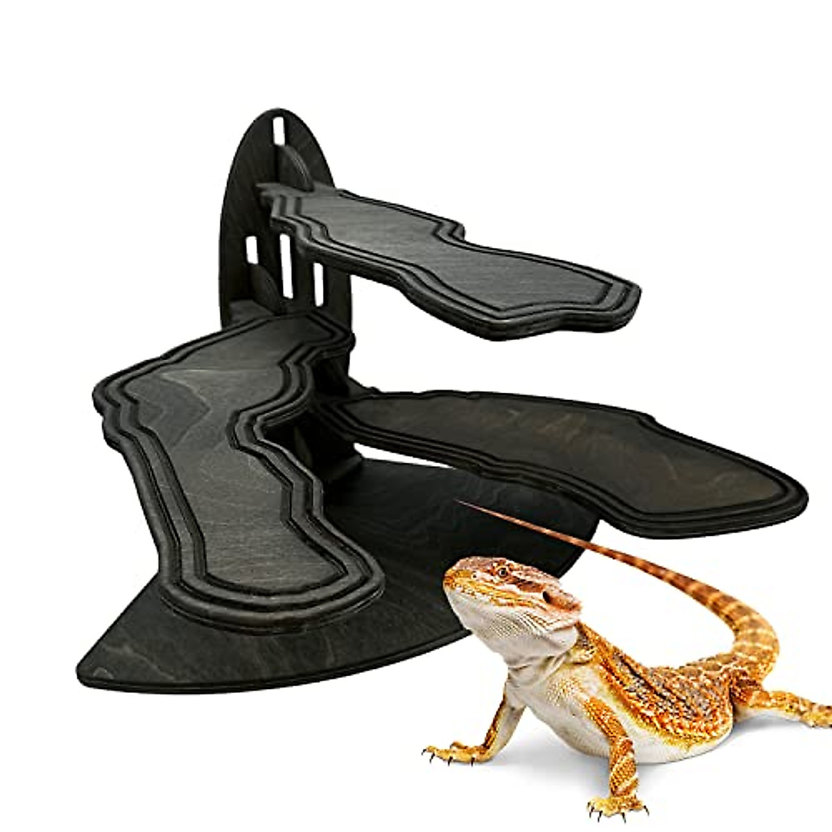 Reptabox Creations Wiggly Bearded Dragon Climbing & Basking Perch| Ideal Crested Gecko, Leopard Gecko Tank Accessory | Bearded Dragon Platform with Adjustable Wooden Planks for Reptile Keepers