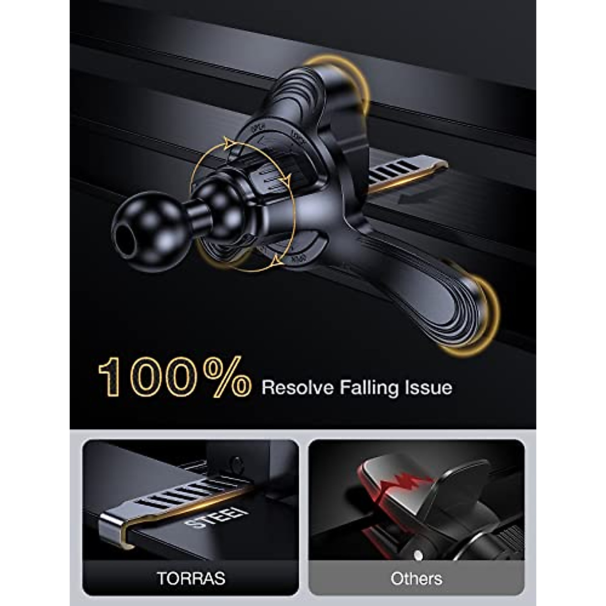 [Deepest Clamp] TORRAS Car Phone Holder Mount [Real Big Phones & Thick Case Perfectly] Universal Sturdy Hook Cell Phone Mount Air Vent [Never Fall Off] Fit for iPhone14 13 Pro Max Samsung Ultra 23 &All