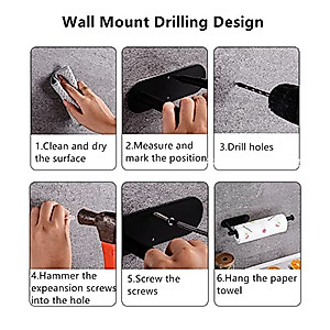 Aussido Paper Towel Holder Under Cabinet 13.2 inch Adhesive and Wall Mount Stainless Steel Paper Towel Holder Under Counter for Kitchen (Black)