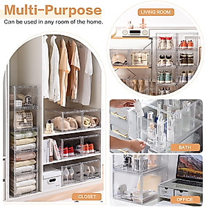 3 Packs Plastic Stackable Storage Drawers, DILIBRA Clear Storage Bins Organizer with Pull Out Drawer for Kitchen Cabinet Pantry Fridge Freezer Shelf Refrigerator Organization and Storage