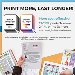 Penguin 240XL 241XL Ink Cartridges for Canon Printers PIXMA MG3620 3600 TS5120 MG3520 MX472 MX452 MX470 MG2220 Remanufactured High Yield 240 241 XL Black/Color Combo Pack