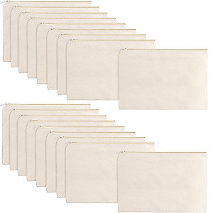 meekoo 16 Pack Multi-Purpose Cosmetics Bag with Zipper Canvas Makeup Pouches Travel Toiletry Bag Pen Pencil Bag Blank DIY Craft Bag (M, Beige)