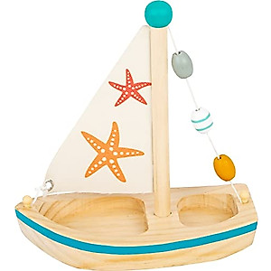 small foot wooden toys Starfish Sailboat Premium Water Toy, Multicoloured