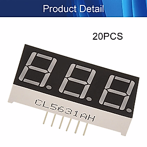 Bettomshin 20Pcs LED Digital Tube Common Cathode 12 Pin 3 Bit 1.48 x 0.75 x 0.31inch(LxWxH) 0.56" Red Display Digital Tube 5631A