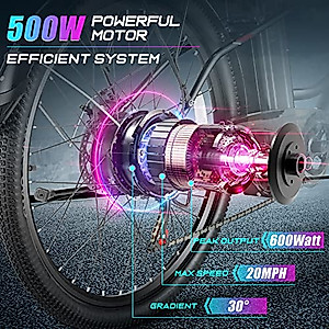 Vivi Electric Bike, 26/20 Inch Electric Bicycle for Adults, 500W E-Bike with 48V Removable Battery, Shimano 7 Speed Electric Commuter Cruiser Bike 20MPH & 50 Mile Adult Electric Bikes City Women