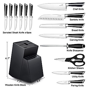 LIANYU 15-Piece Knife Set, Kitchen Knife Set with Wooden Block, Professional High Carbon Germen Stainless Steel Chef Knife Set, Forged Knives Set with Honing Steel