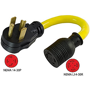 Conntek 14330 1.5-Foot Adapter 30 Amp NEMA 14-30P 4 Prong Male Plug To 30 Amp 125/250 L14-30R Volt Locking Female Connector