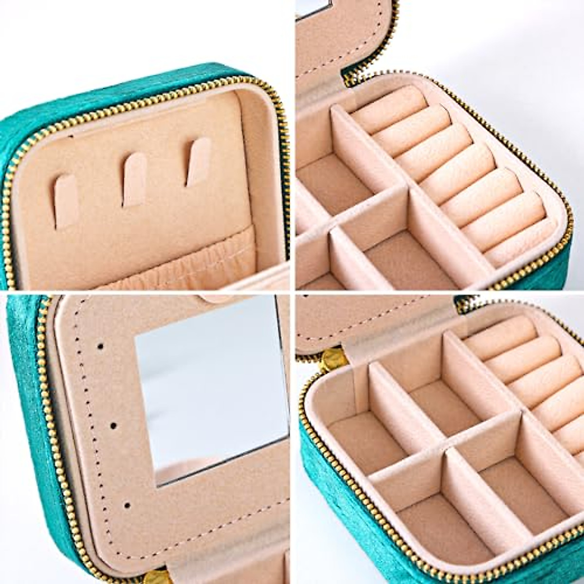 Fixwal Travel Jewelry Case with Mirror, Small Jewelry Organizer Box Plush Velvet for Women Girls Rings Earrings Necklaces Bracelet - Green