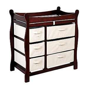 Sleigh Style Baby Changing Table with 6 Baskets - Espresso