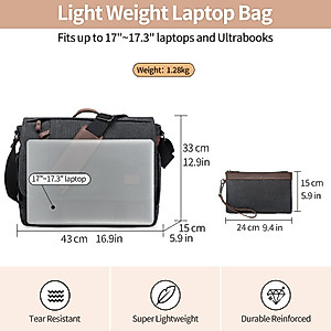 Nerlion Messenger Bag for Men 17-17.3 Inch Laptop Bag Canvas Water-resistant Computer Bag Shoulder Bag Work Briefcase Bookbag for College (Dark Gray)