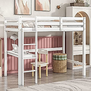 HomSof Twin Loft Bed with Built-in Desk,White