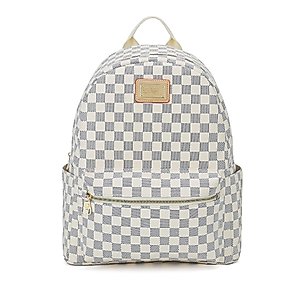 FR Fashion Co. 21" Women's Checkered Leather Backpack White