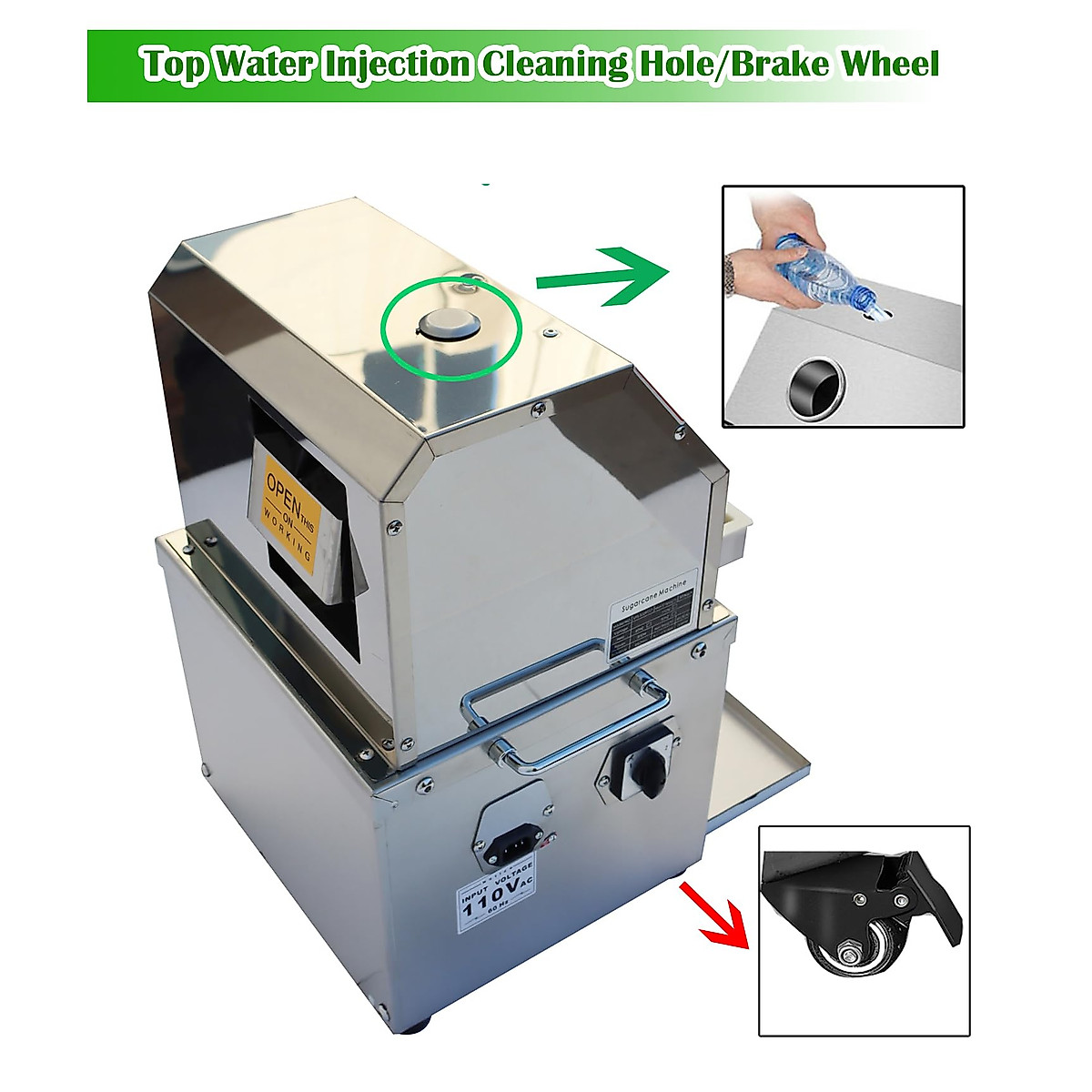 INTBUYING Sugarcane Juicer Electric Sugar Cane Press Machine W/3 Stainless Steel Rollers 2 Knives Sugarcane Extractor Machine Commercial Sugarcane Ginger Juice Mill Machine 110V 660LB/H