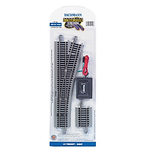 Bachmann Trains - Snap-Fit E-Z TRACK #4 TURNOUT - RIGHT (1/card) - NICKEL SILVER Rail With Gray Roadbed - HO Scale