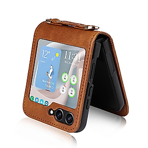 MistWorld for Samsung Galaxy Z Flip 5 Wallet Case with Shoulder Strap, Leather Case Hinge Protection, for Samsung z flip5 Card Case Women's Case with Lanyard Security Loss and Shock Phone case