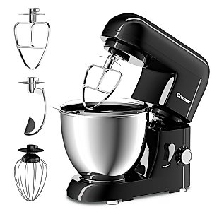 COSTWAY Stand Mixer 4.3 Quart 6-Speed 120V/550W 3 Attachments Offer Tilt-head Electric Food Mixer w/Stainless Steel Bowl (Painted-Black)