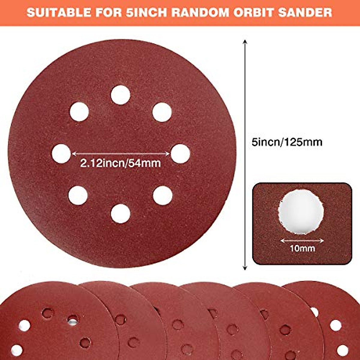165pcs Orbital Sander Sandpaper Sanding Discs 5 Inch 8 Hole 40 60 80 120 180 240 320 400 600 Grit, Hook and Loop Random Orbital Sandpaper Assortment for Wood STUHAD