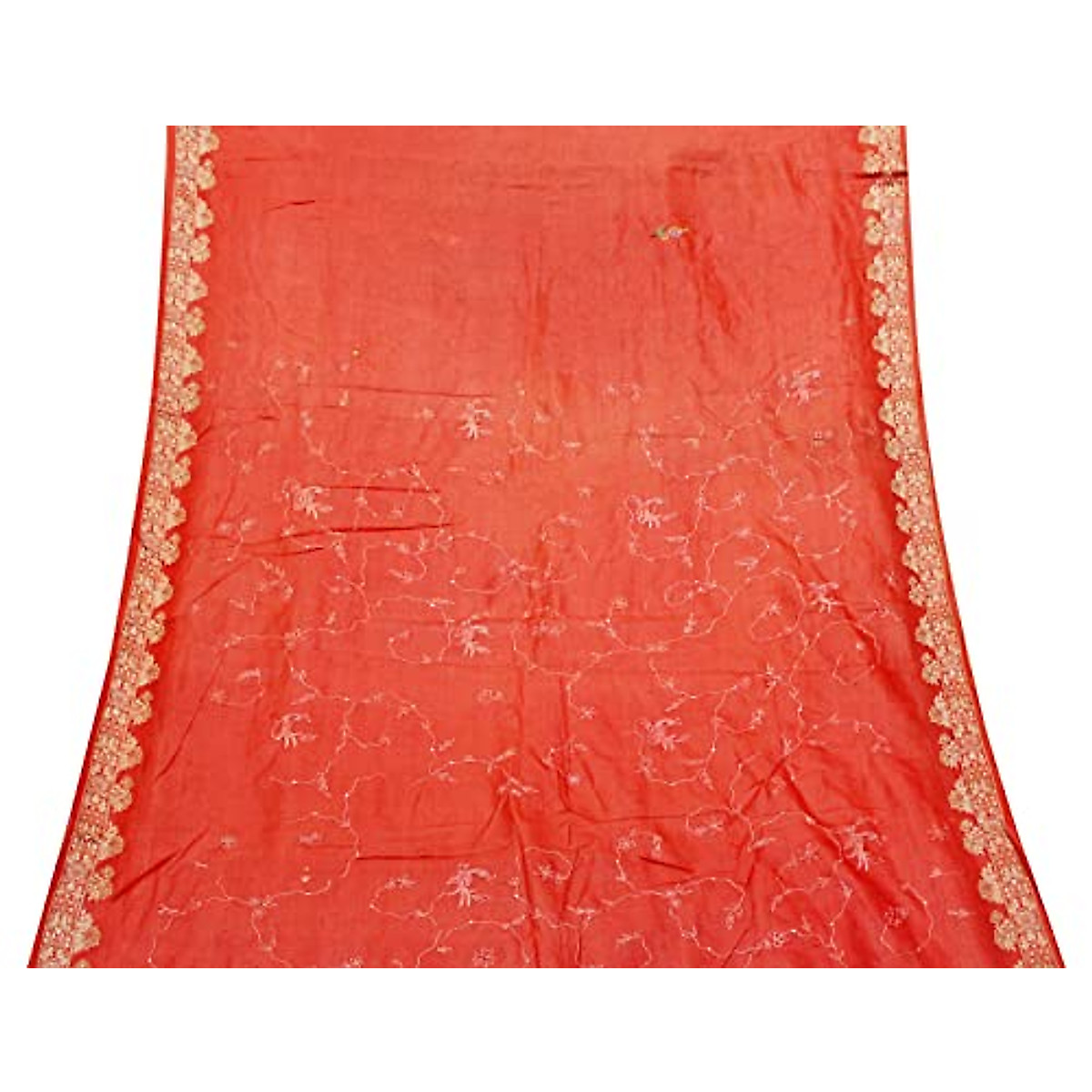 Peegli Vintage Orange Saree Woven Cloth 100% Pure Silk Fabric Art Craft Women Sari