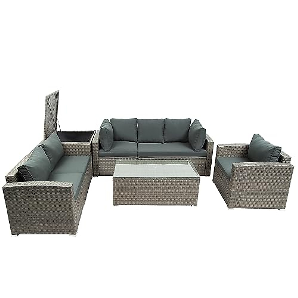 Simicase Outdoor Patio Furniture Sets, 7-Piece Patio Wicker Sofa, Cushions, Chairs, a Loveseat, a Table and a Storage Box