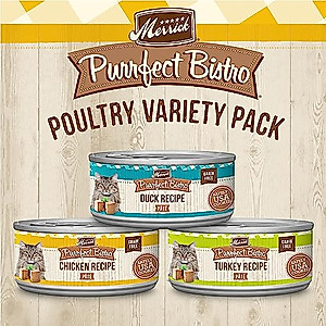 Merrick Purrfect Bistro Poultry Variety Pack Grain Free Wet Cat Food Recipes Pate - (12) 5.5 oz. Cans