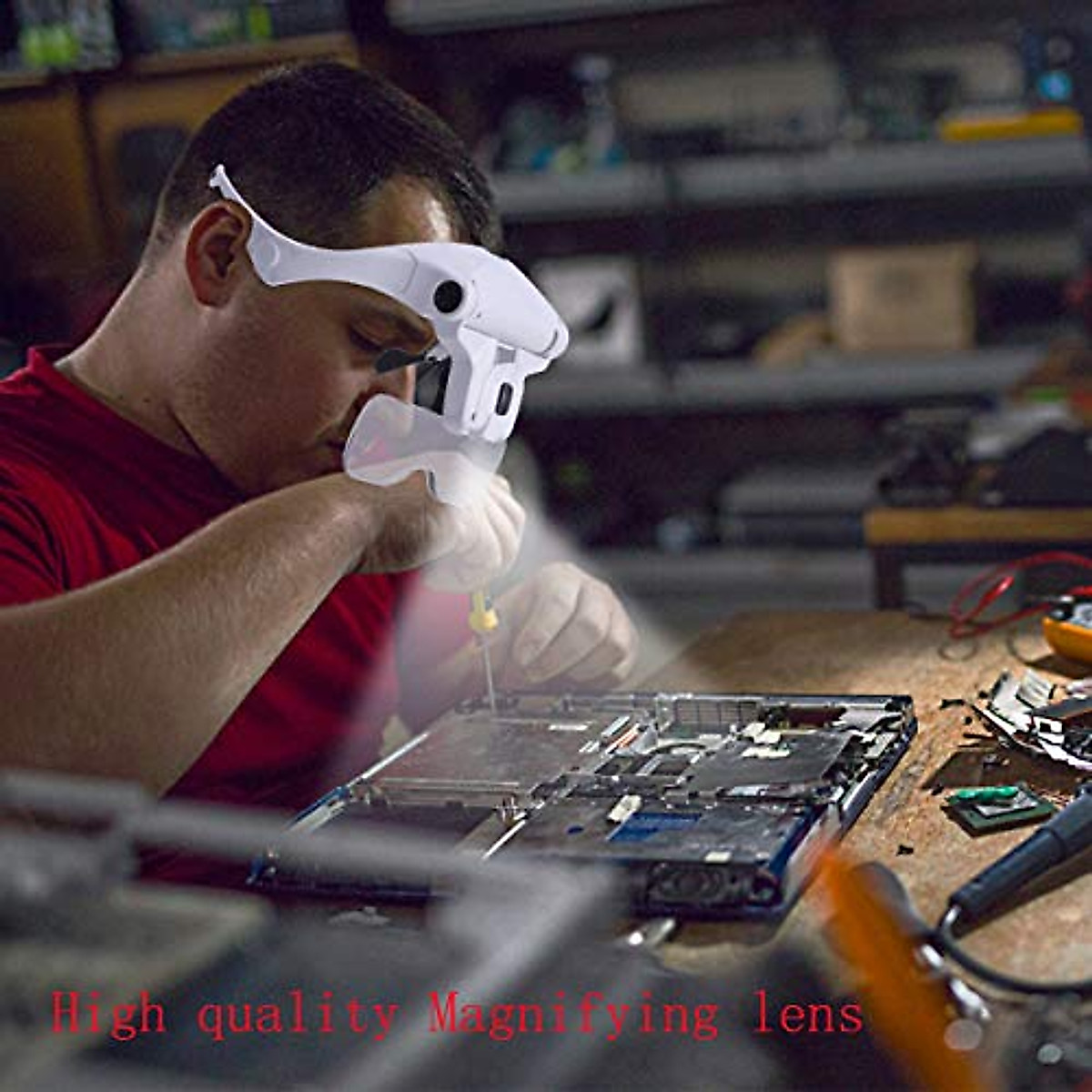 Magnifying Glasses - ANDSTON Head Mount Magnifier with Light, 2 LED Professional Jewelry Magnifying Glass Light Bracket and Headband are Interchangeable