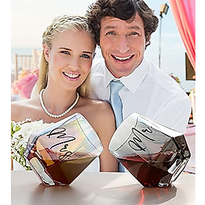 FONDBLOU Wine Glasses Gifts for Mr and Mrs, Wedding Gifts for Bride and Groom, Gifts for Bridal Shower Newlywed Engagement and Anniversary, Couples Gifts for Husband & Wife(12oz*2 Glass)