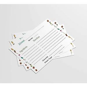 Cocktail Recipe Cards, 4x6 Inches, 50 Fill-in-the-Blank Cards for Recipe Box (Watercolor Border)