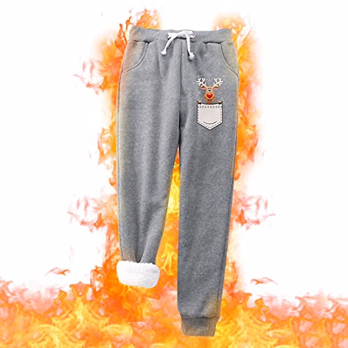 High Waisted Sweatpants for Women,High Waisted Sweatpants for Women Xmas Reindeer Print Drawstring Workout Active Joggers Straight Leg Casual Lounge Bottoms Santa Claus Print Grey XL