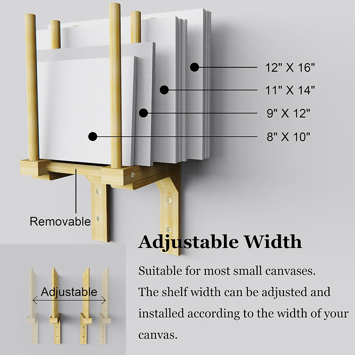 UNZERO Art Storage Rack for Wall, Art Drying Rack, Bamboo Canvas Holder for Paintings for Drawing Board, Panel, Paper Pad for Art Studios, Artworks, Gallery (1, 9.7''W x 9.4''D x 20.8''H)