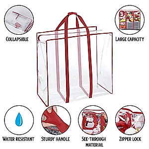 ProPik Clear Storage Bag Gift Wrap Clothes Organizer Big Zippered Christmas Decorations Storage Vinyl Bag for Under Bed Moving Bedding Linen Pillow Blanket Cloth Bag Reinforced Handles (Red, 3)