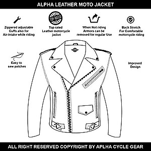 Alpha Black Leather Motorcycle Jacket with Armor for Men - Brando Cafe Racer Biker Jacket Men - 4 Season Riding Jacket with Concealed Carry (CCW), Protective Armor and Black Mesh - 4XL - Black