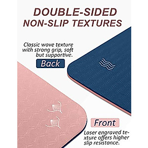 Yoga Mat with Strap, 1/3 Inch Extra Thick Double-sided Non Slip, Professional TPE Mats for Women Men, Workout Yoga, Pilates and Floor Exercises