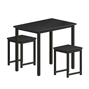 MIERES Small Dining Table Set for 2, Modern Bistro Table and Chairs Set of 2, Small Bar Table and Stools, Kitchen Furniture Counter Height, Compact & Durable, Easy Assembly, Black