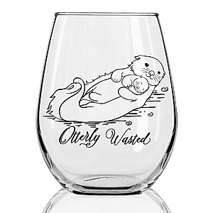 DYJYBMY Otterly Wasted Wine Glass, Otter Funny Wine Glass, New Mom Gift, Otter Gifts, Top Birthday Present Ideas from Husband, Son, Daughter, Gag Gift Idea for Her from Son, Daughter, Kids