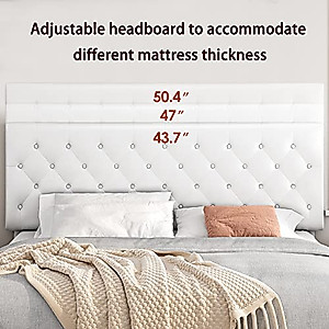 Keyluv Upholstered Platform Bed Frame with Button Tufted Headboard, Faux Leather, Wooden Slats Support, No Box Spring Needed, Easy Assembly, Queen Size, White