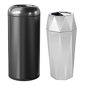 BEAMNOVA Bundle Black 15 x 31.5 in + Metallic 12 * 28 in Diamond-Shape Commercial Stainless Steel Trash Can with Lid Garbage Enclosure Inside Barrel Heavy Duty Waste Container
