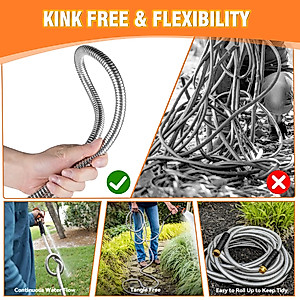 Garden Hose 50 ft - Metal Hose Flexible Garden Hose Stainless Steel Water Hose Lightweight Collapsible and No Kink Water Pipe