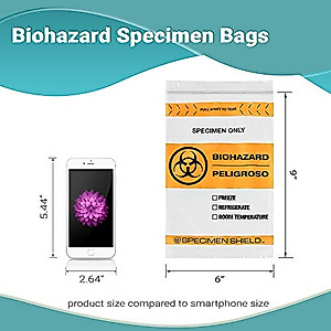 APQ Biohazard Specimen Bags 6 x 9, Orange and Black 3-Wall Biohazard Bags 100 Pack, Clear 2 Mil Bio Hazard Bags, Waterproof Plastic Zipper Bags with “Pull Apart to Tear” Line and Document Pouch