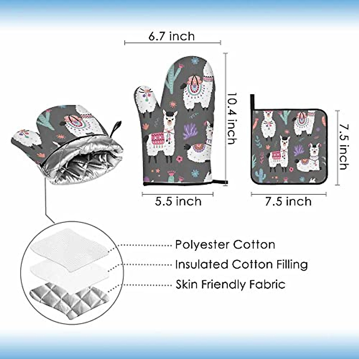 Samgula Green Teal Turtle Oven Mitts and Pot Holders Sets Sea Animal Swim Freely Heat Resistant 3pcs for Cooking Baking BBQ