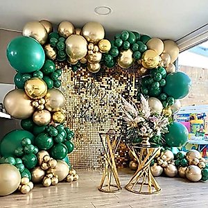 Green and Gold Balloon Arch Garland Kit-Metallic Gold Balloon Dark Green Balloon 135Pcs for Birthday,Baby Shower,Christmas,Gender Reveal,Wedding Party Decoration.