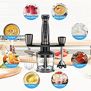 Immersion Blender 7-in-1 1000W Powerful Scratch Resistant Hand Blender, Stick Blender Handheld, 12 Speed and Turbo Mode, Low-Noise, with Beaker Chopper Whisk Milk Frother, BPA-Free